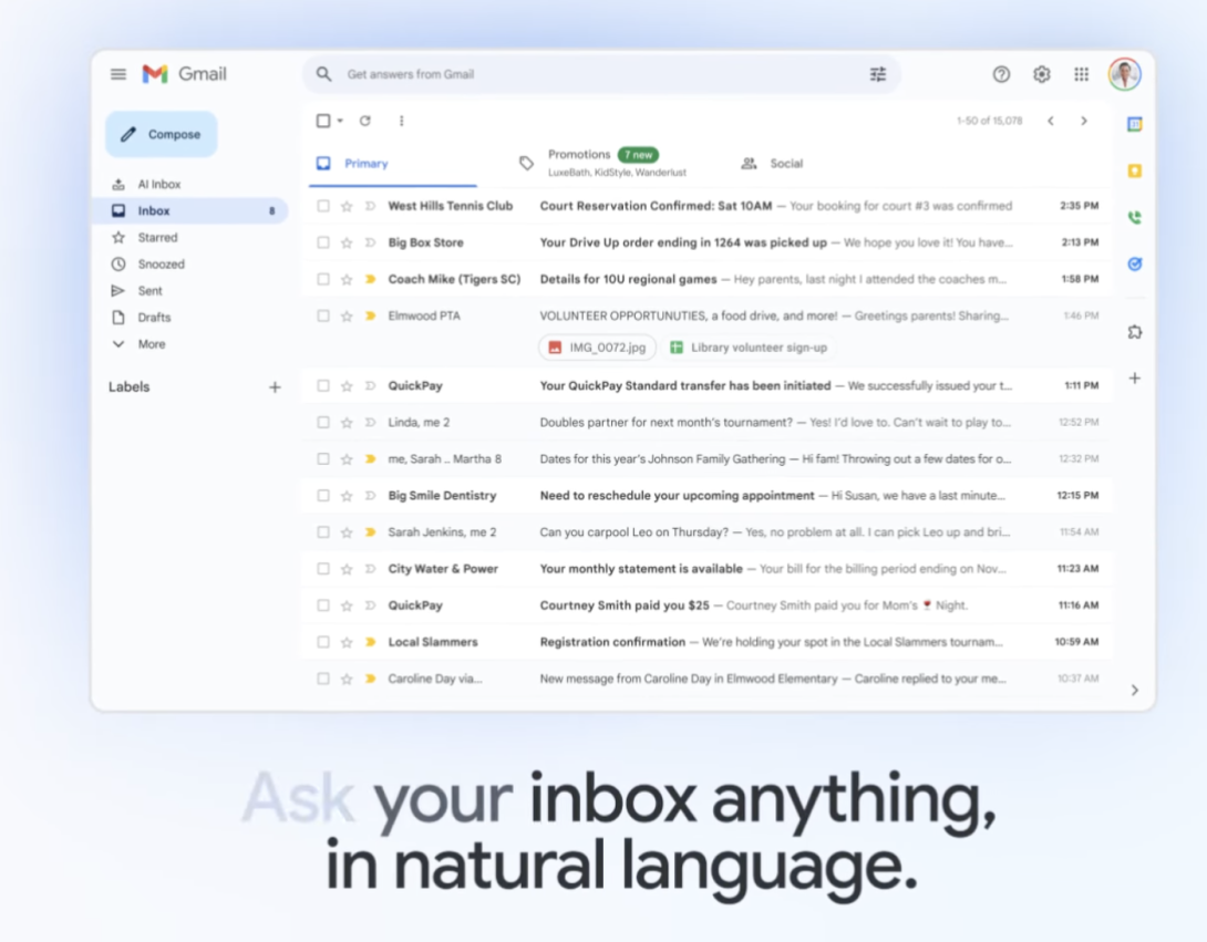 Gmail entra en la era Gemini con IA aplicada al correo